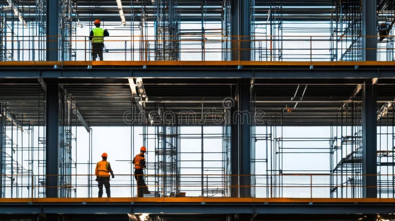 Construction Workers on a Steel Frame Building Stock Illustration ...