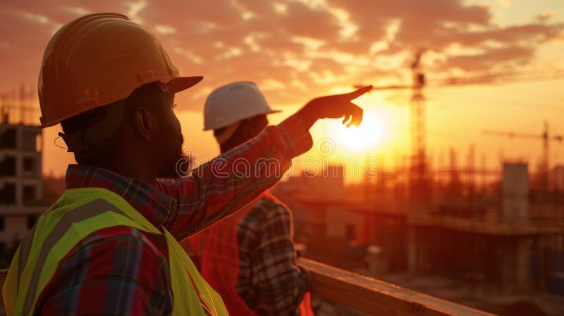 The Construction Workers at Sunset. AI Generated Stock Photo - Image of ...
