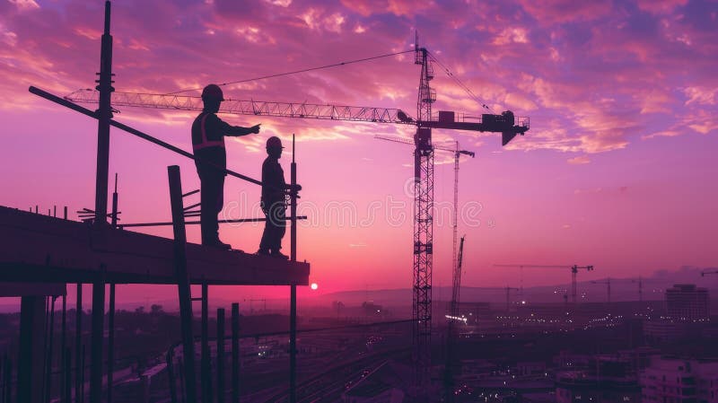 The Construction Workers at Sunset. AI Generated Stock Image - Image of ...