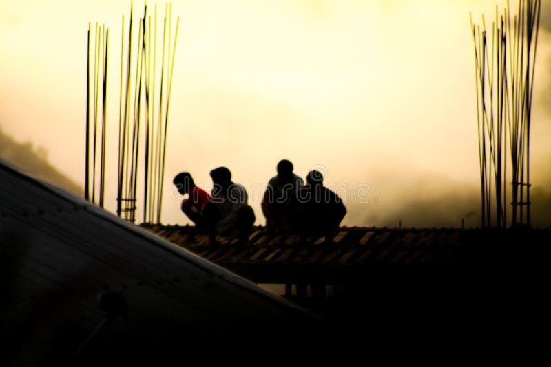 Construction Workers at Sunset Editorial Stock Photo - Image of asia ...