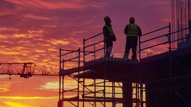 Construction Workers at Sunset. AI Generated Stock Illustration ...
