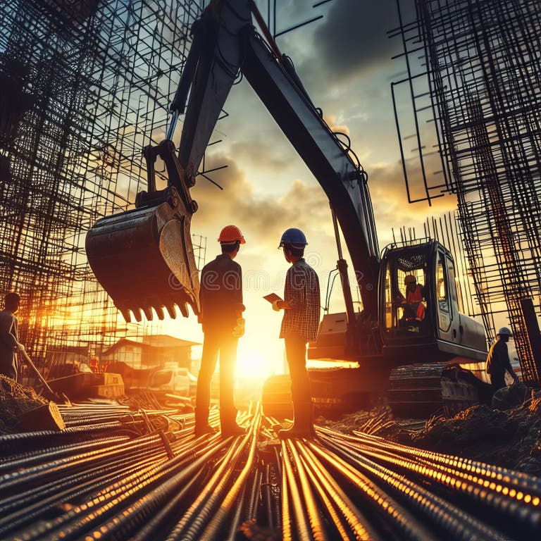 Construction Workers at Sunset Stock Image - Image of dusk ...
