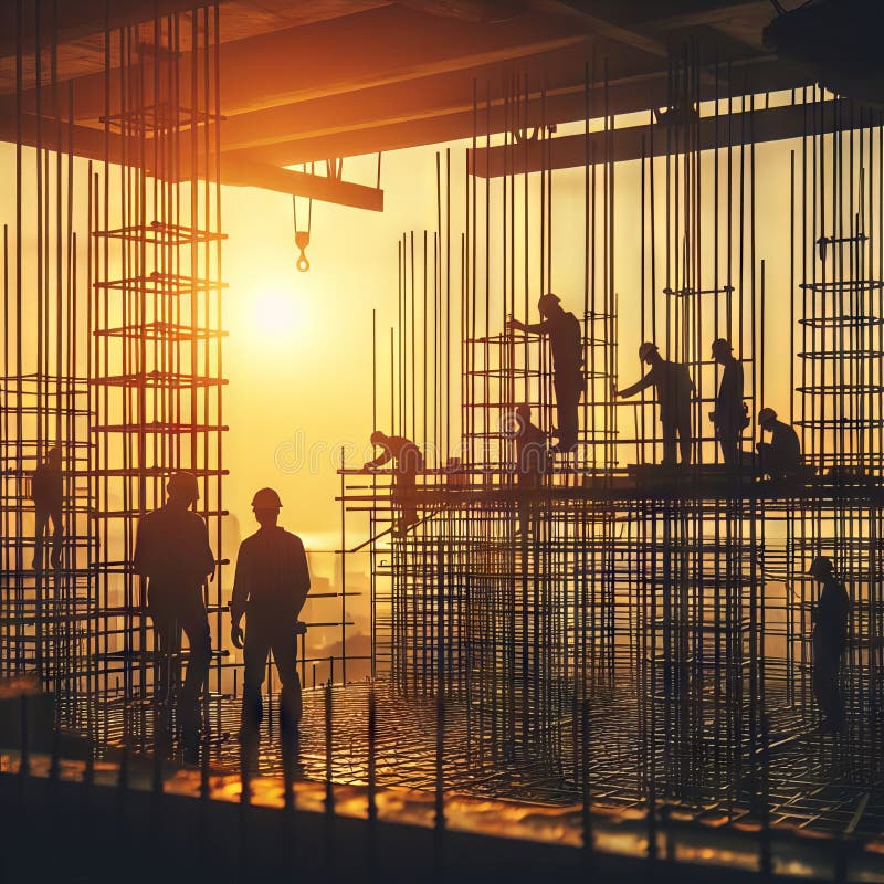 Construction Workers at Sunset Stock Photo - Image of infrastructure ...