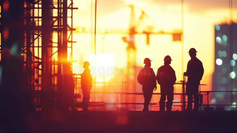 Construction Workers at Sunset Stock Video - Video of career, labor ...