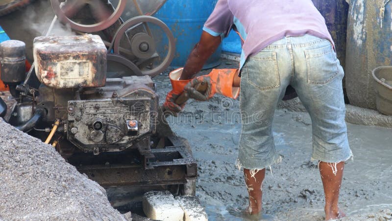Split Stone. Construction Worker Preparing Crushed Stone for Building ...