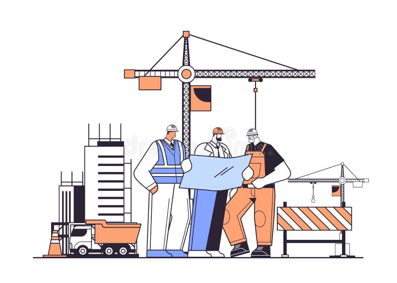 Construction Workers Team Holding Blueprint Industrial Technicians ...