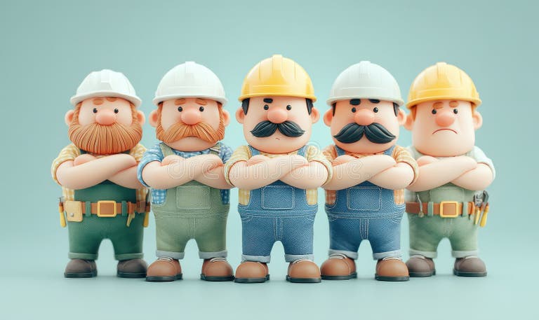 Construction Workers Team Pose Studio Setting Figurines Playful ...
