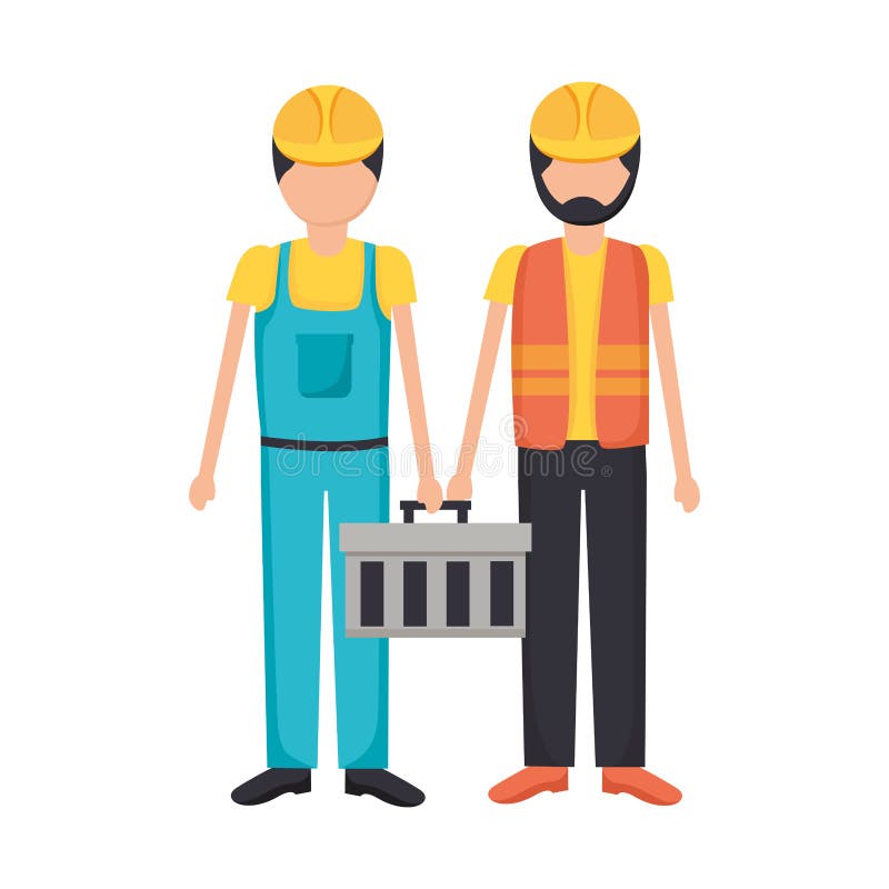 Construction Workers with Toolkit Stock Illustration - Illustration of ...