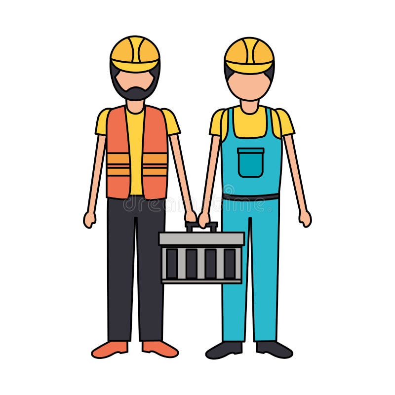 Construction Workers with Toolkit Stock Illustration - Illustration of ...