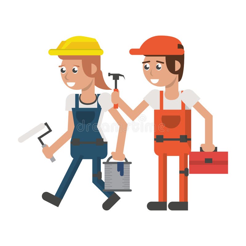 Construction Workers with Tools Cartoons Stock Vector - Illustration of ...