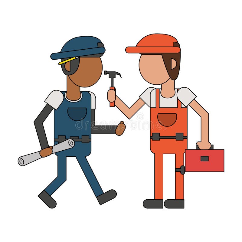 Construction Workers with Tools Cartoons Faceless Stock Vector ...