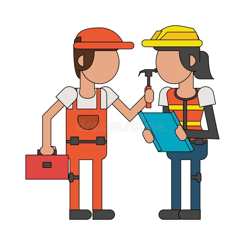 Construction Workers with Tools Cartoons Faceless Stock Vector ...