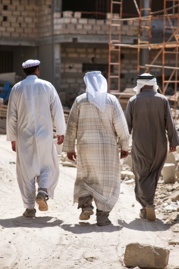 Construction Workers in Traditional Attire Walking on Site Stock ...