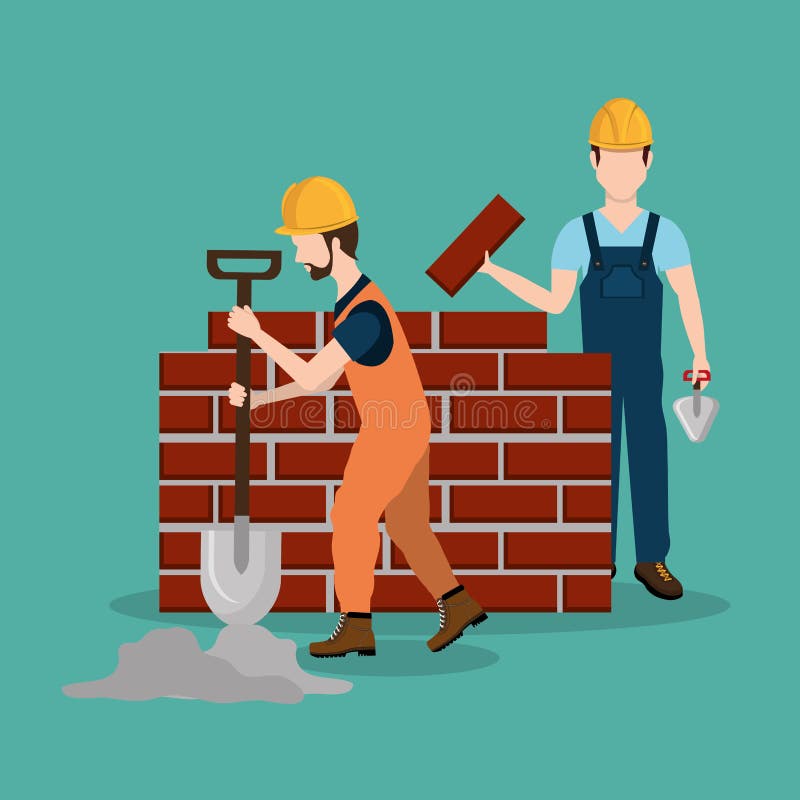 Construction Workers with Under Construction Icons Stock Vector ...