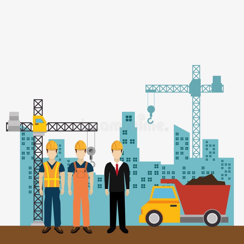 Construction Workers with Under Construction Icons Stock Vector ...