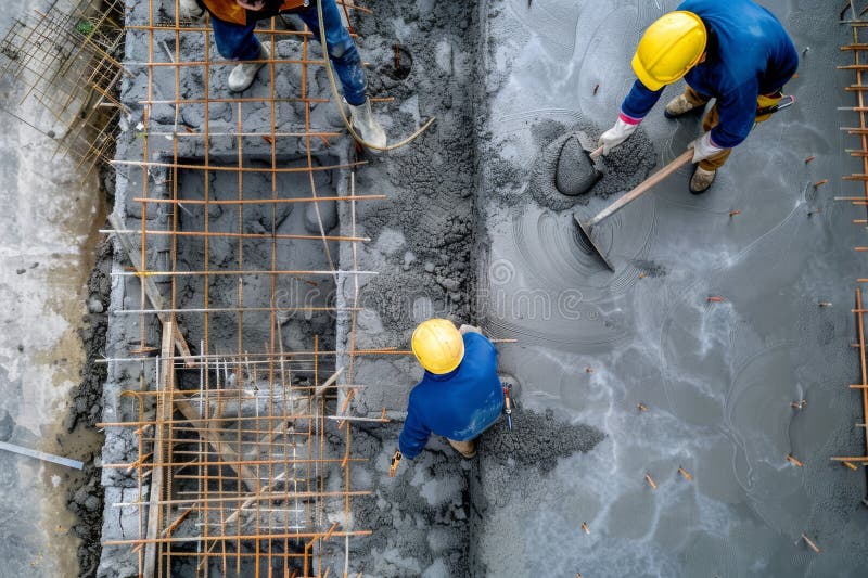 Construction Workers in Uniform Pouring Concrete on Site Stock ...