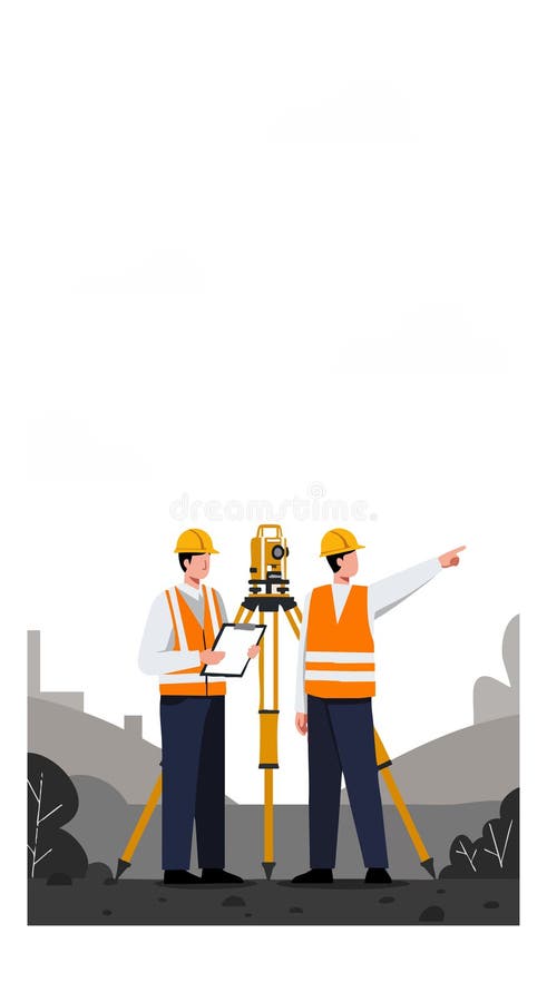 Construction Workers Using Surveying Equipment on Site in Safety Gear ...