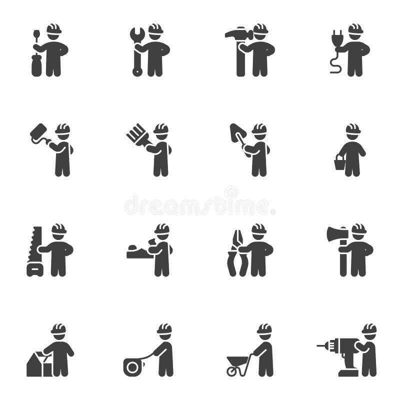 Construction Workers Vector Icons Set Stock Vector - Illustration of ...