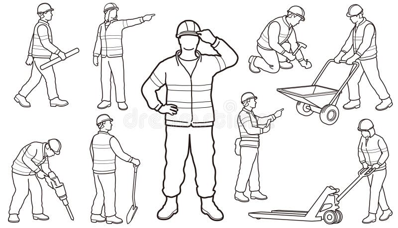 Construction Workers Vector Flat Illustration Set Isolated on a White ...