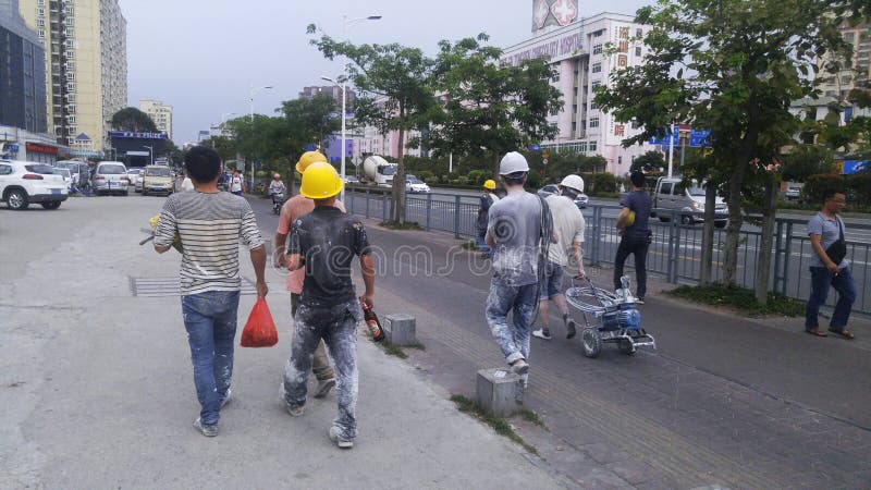Shenzhen, China: Construction Workers on Their Way from Work Editorial ...