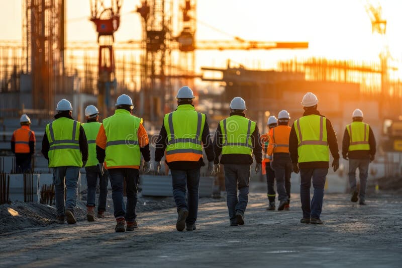 Construction Workers are Walking Down a Construction Site Stock Photo ...