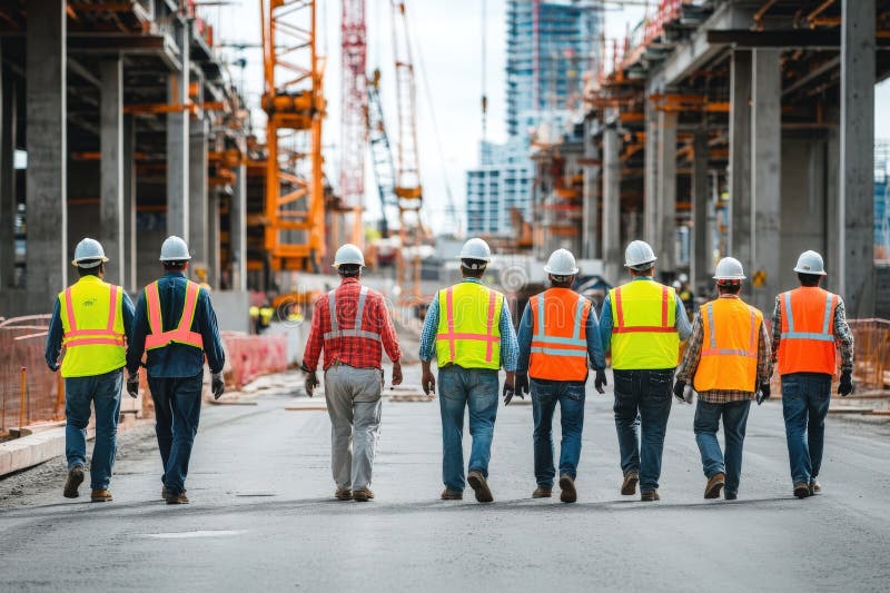 Construction Workers are Walking Down a Construction Site Stock Photo ...