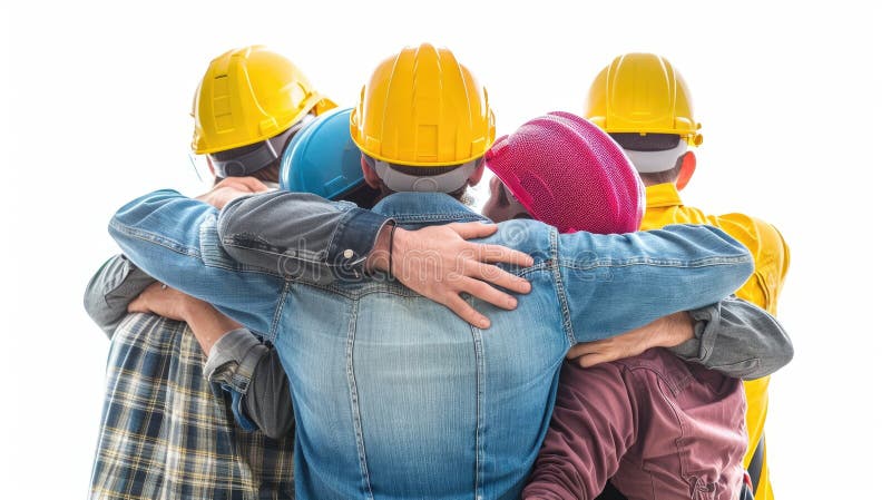 Construction Workers Wearing Hard Hats and Hugging Each Other AIG535 ...