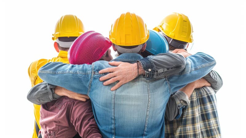 Construction Workers Wearing Hard Hats and Hugging Each Other AIG535 ...