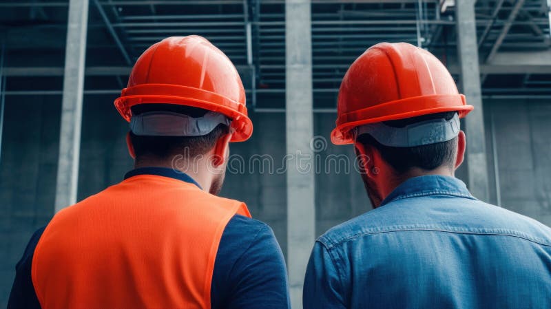 Construction Workers Wearing Safety Helmets at a Site Stock ...