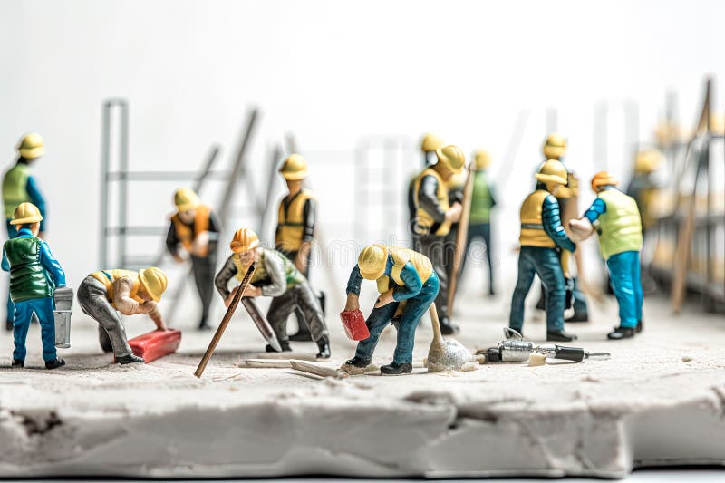 Construction Workers Wearing Safety Helmets and Vests are Tiling ...