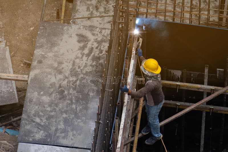 Construction Workers Welding Steel Stock Image - Image of metalwork ...