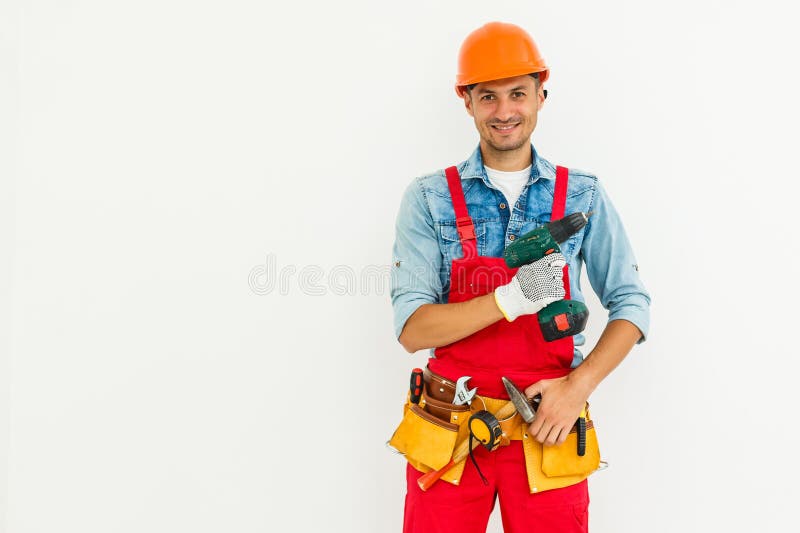 Construction Workers on a White Background Stock Photo - Image of ...