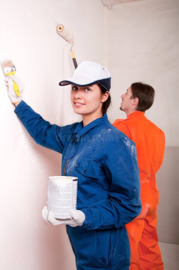 House painter at work stock image. Image of building - 30298427