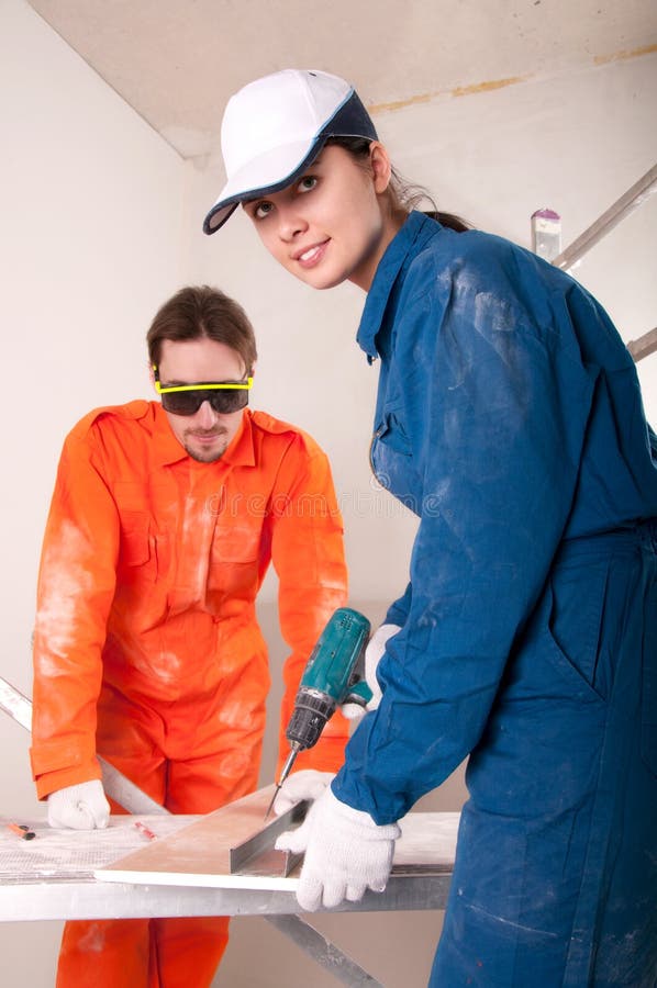 Construction Workers at Work Stock Image - Image of adult, equipment ...