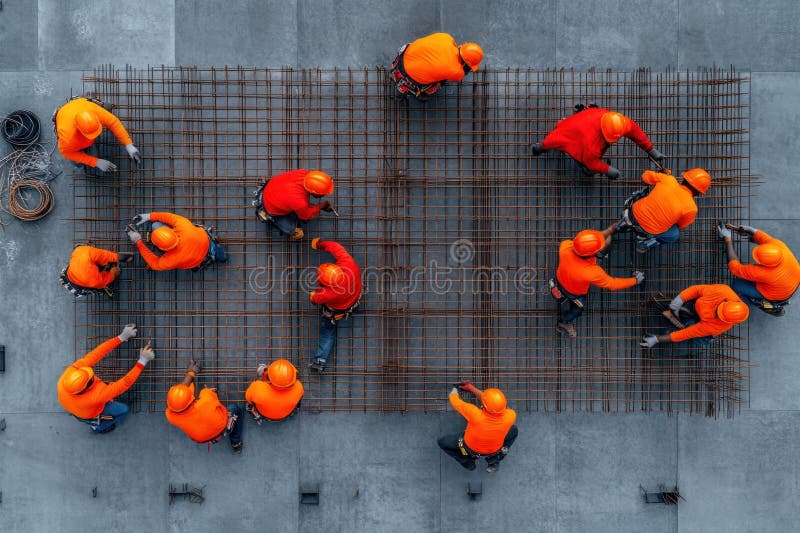 Top View of Construction Crew at Work on Site Stock Illustration ...