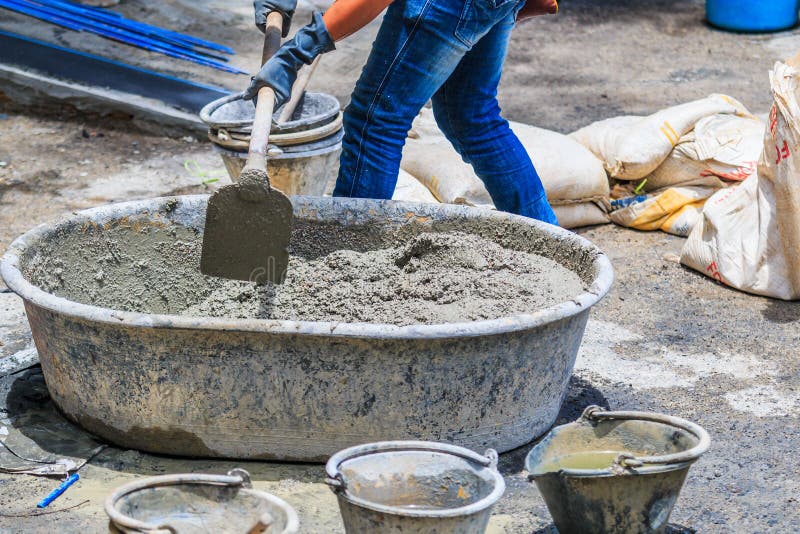 Construction workers stock image. Image of concrete, mixing - 45667099