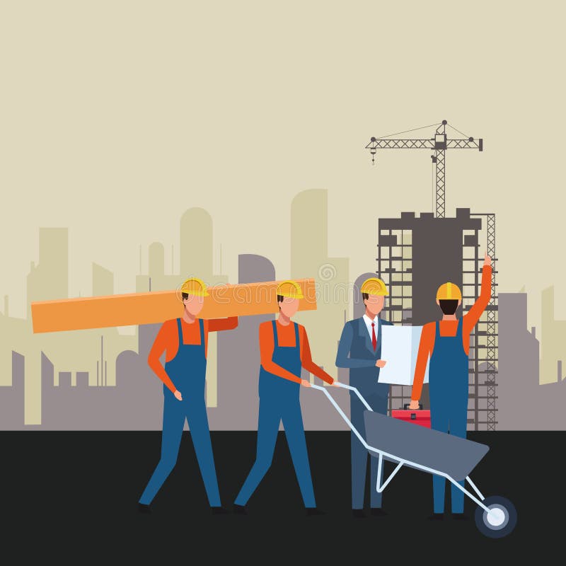 Construction Workers Workers Tools Stock Vector - Illustration of ...