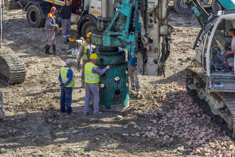 Construction Workers Working on Building Site Editorial Stock Image ...