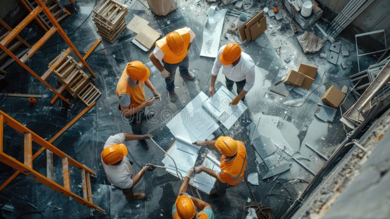Construction Workers are Working on a Building Site they are Wearing ...