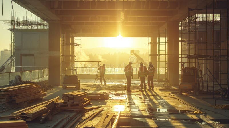 Construction Workers are Working on a Building the Sun is Shining ...