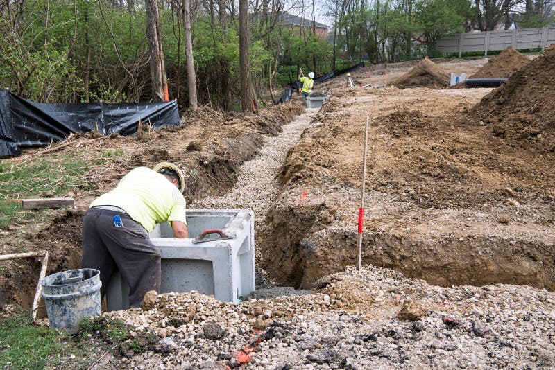 Workers Cementing Corner Catch Basins in Place Editorial Stock Image ...