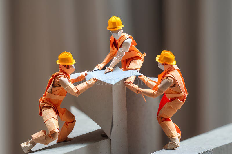 Construction Workers are Working at the Construction Site. Origami ...