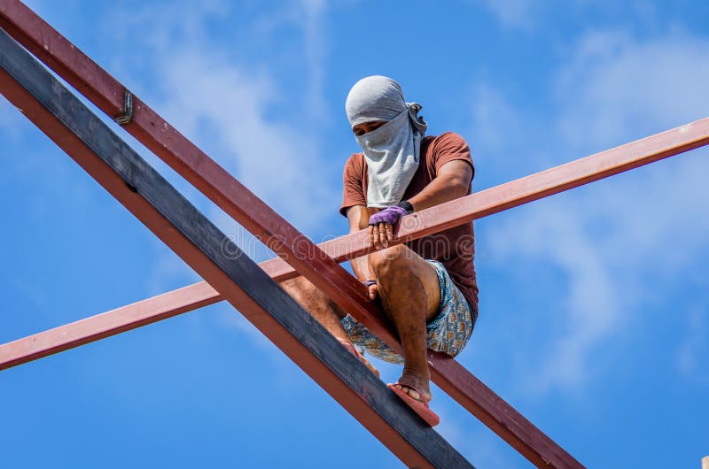 Construction Workers Working on High. Editorial Stock Image - Image of ...