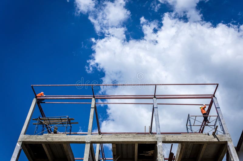 Construction Workers Working on High. Stock Photo - Image of pole, high ...