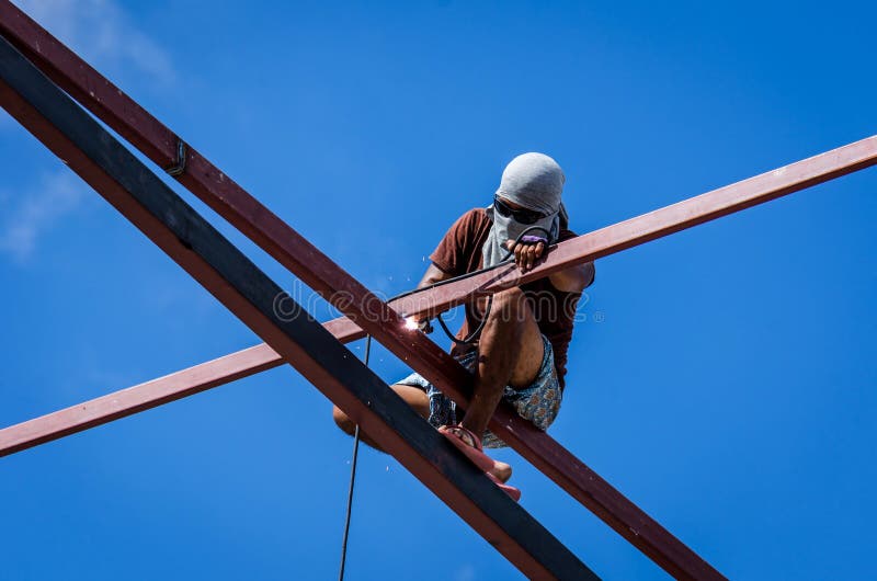 Construction Workers Working on High. Stock Photo - Image of place ...