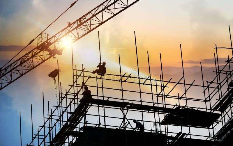 Construction Workers Working on Scaffolding Stock Image - Image of ...