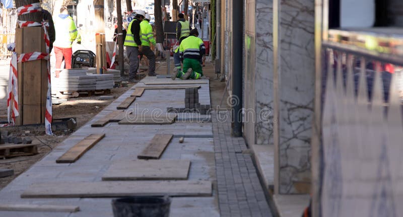 Madrid, Spain January 03 2023: Construction Workers Working on the ...