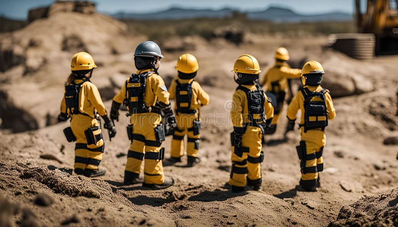 Construction Workers in Yellow Suits Stock Illustration - Illustration ...