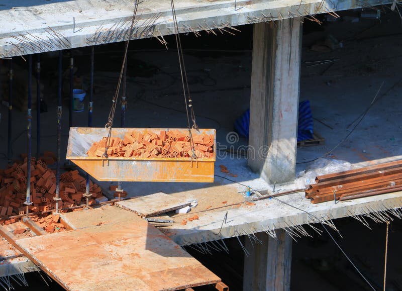 Construction in Working on High Ground Building in Site Workplace Stock ...