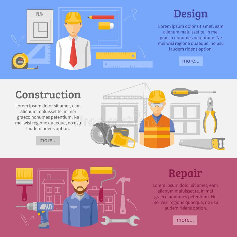 Construction Works Concept Horizontal Banners Set Stock Vector ...